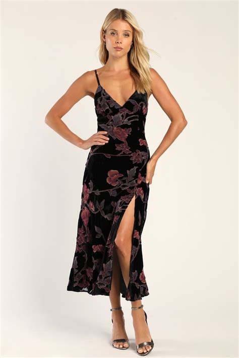 Black Midi Dress Floral Burnout Dress Velvet Midi Dress Lulus