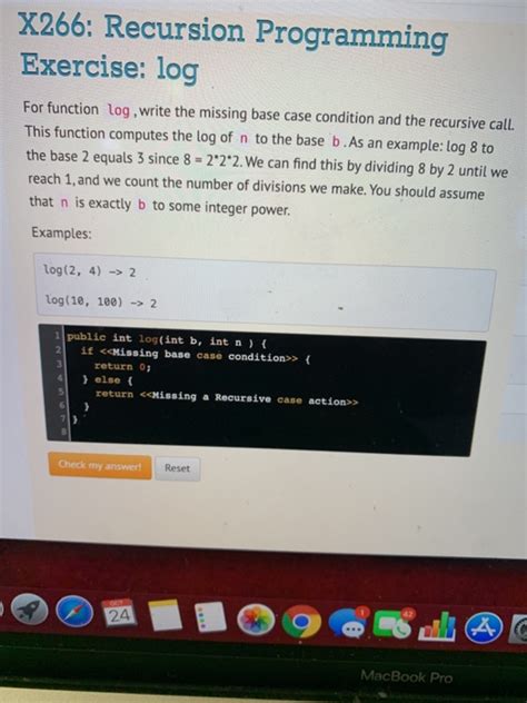 solved x266 recursion programming exercise log function l