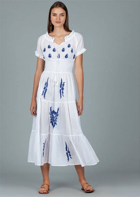 Dream Detail Embroidered Dress White And Blue