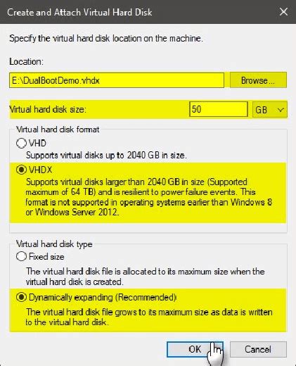 set up a virtual hard disk and perform a windows 10 dual boot