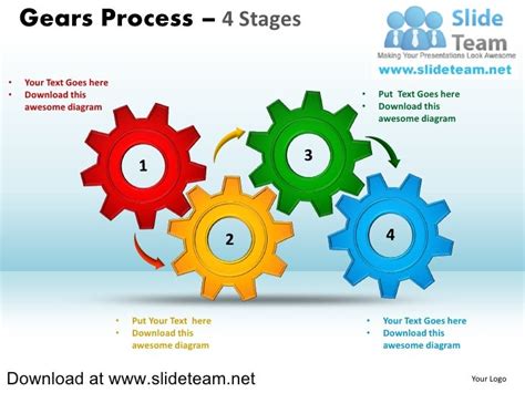 Interconnected Gear Pieces Smart Arts Process 4 Stages Style 1 Power…