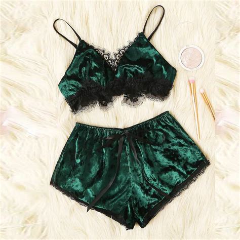 Buy Fashion Sexy Eyelash Lace Lingerie Velvet Pajamas Set Bodydoll