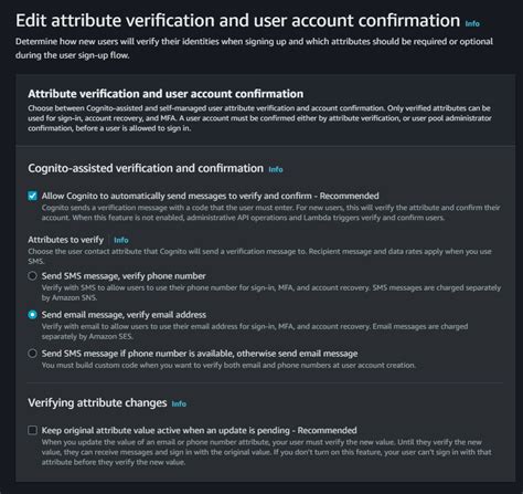 amazon web services how to enable cognito s attribute verification