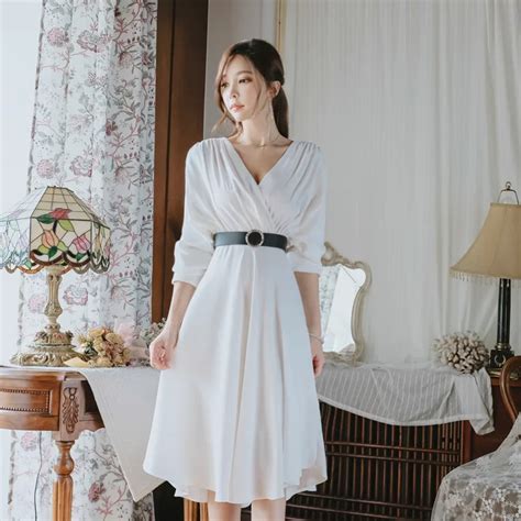 Fashion Women Elegant Comfortable White Dress New Arrival Korean Ol