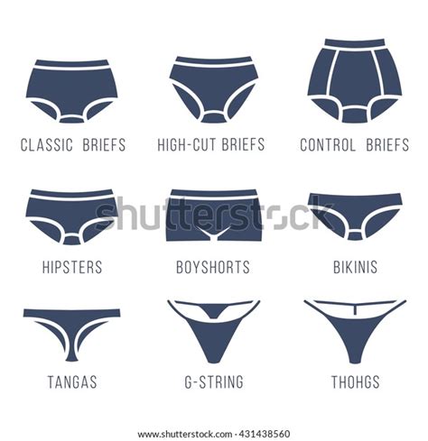 Female Panties Types Flat Silhouettes Vector Icons Set Woman Underwear