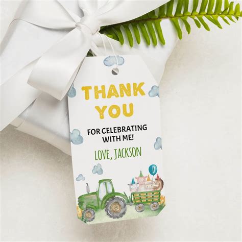 Editable Tractor Favor Tags Green Tractor Birthday Thank You Etsy