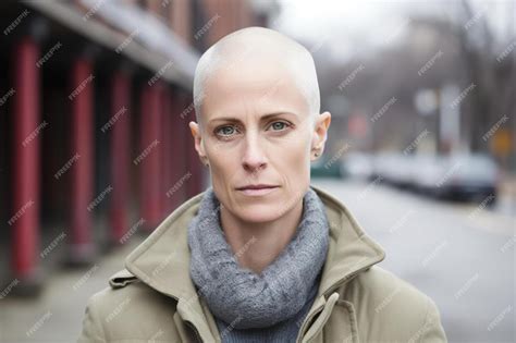 Premium Photo A Woman With A Shaved Head And A Scarf On Her Neck