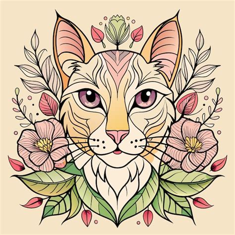 Un Gato Con Flores Y Una Cabeza Que Dice El Nombre De Un Gato Vector