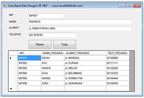 vb cara input data kedalam database jnm javanet media