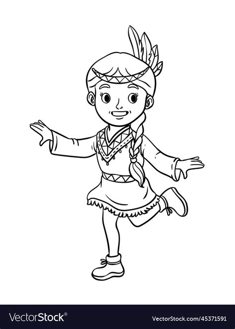 Native American Indian Girl Dancing Isolated Vector Image