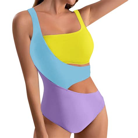 Jofow One Piece Swimsuit For Women 2024 Summer Color Block Cutout High