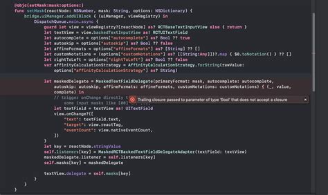 ios build fails trailing closure passed to parameter of type bool