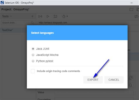 new selenium ide exporting recorded tests in different