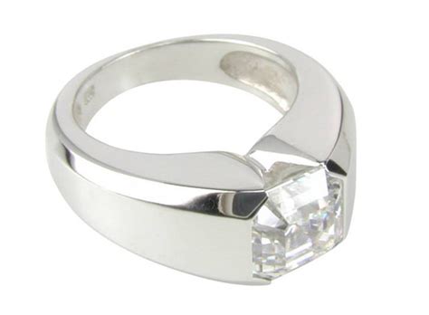 2 5 Carat Asscher Cut Cubic Zirconia Semi Bezel Set V Solitaire
