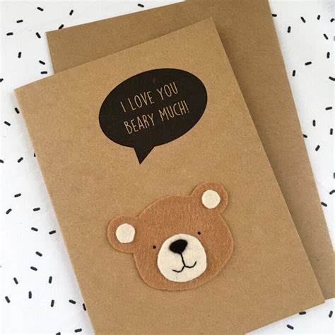 I Love You Beary Much Card Felt Teddy Bear Pun Card Etsy