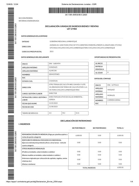 Declaracion Jurada Del 2023 Pdf Economias Dinero