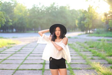 Wonderful Female Hat Asian Sunset Cheerful Emotions Laughter Dancing