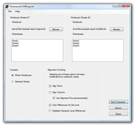 diffenginex compare excel files workbooks xls xlsx xlsm
