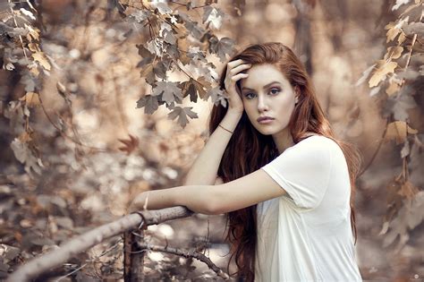 Wallpaper Women Redhead Model Long Hair Winter Dress Brown Eyes