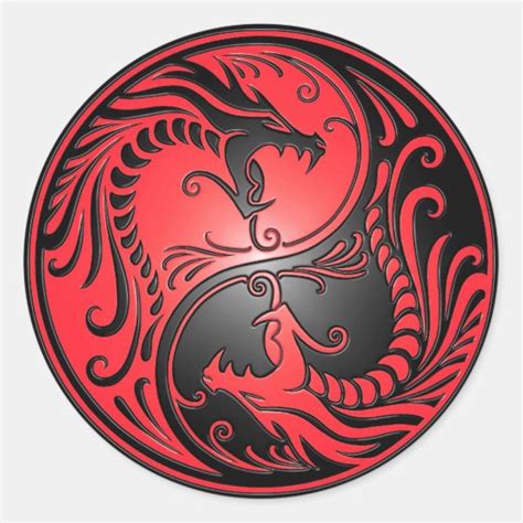 yin yang dragons red and black classic round sticker