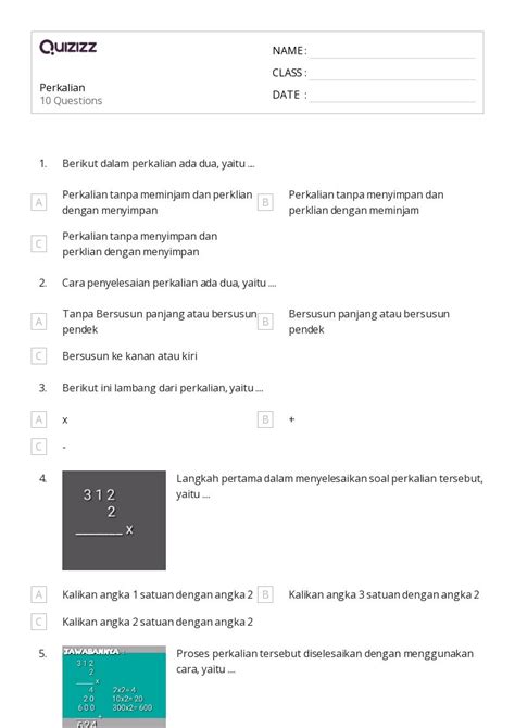 50 Lembar Kerja Soal Perkalian Kata Multi Digit Untuk Kelas 3 Di