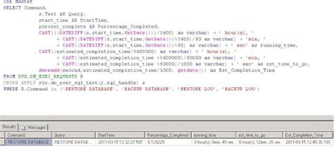 database restore progress in sql server