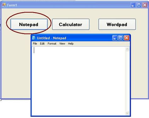 open notepad and calculator from windows application c