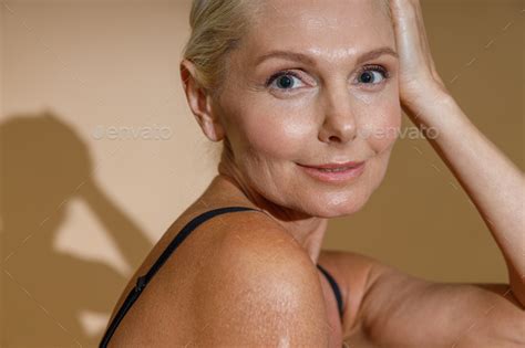 Pure Beauty Close Up Portrait Of Natural Attractive Mature Blonde