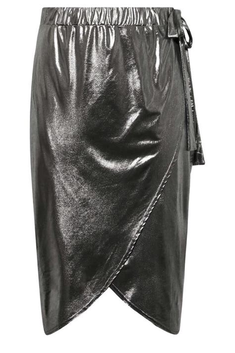 Limited Collection Plus Size Silver Foil Wrap Skirt Yours Clothing