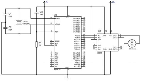 interfacing dc motor with 8051 using l293d at89c51 keil c