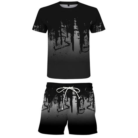 Buy 3d Digital Print Men Tracksuit Drawstring Two Piece Short Sleeve T