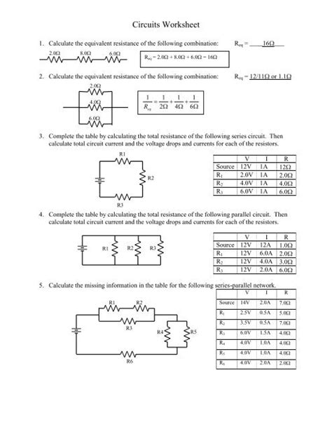 Series And Parallel Circuits Calculation Worksheet Wiring View And