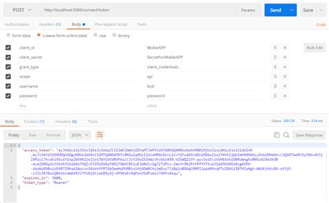 postman what are the valid grant type values for identityserver4 with