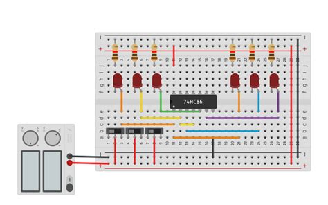 circuit design 3 bit binary to gray code tinkercad