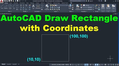 autocad draw rectangle with coordinates youtube
