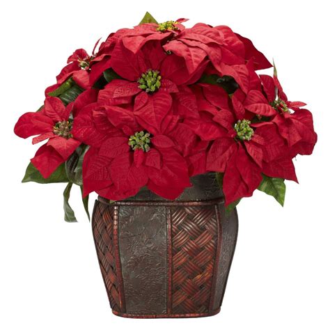 Poinsettia W Decorative Vase Silk Arrangement Nearly Natural