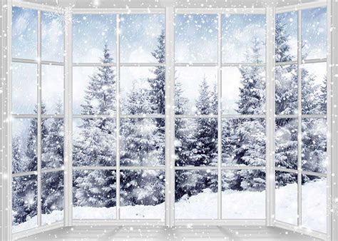 Avezano Winter Snowy Scene Outside Window Backdrop For Photography
