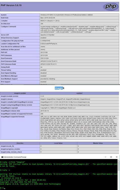 windows imagick extension shows on phpinfo but shows