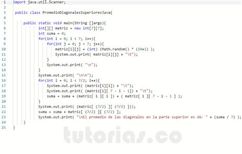 arrays java promedio diagonales superiores matriz
