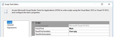 sql ssis error printing a variable value in a c script stack overflow