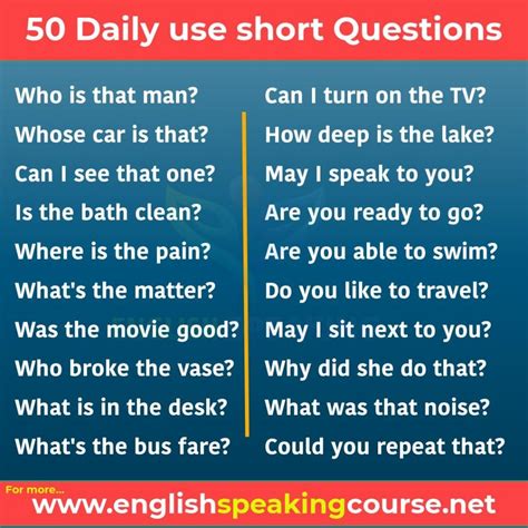 50 Daily Use Short Questions In English Questions And Answers