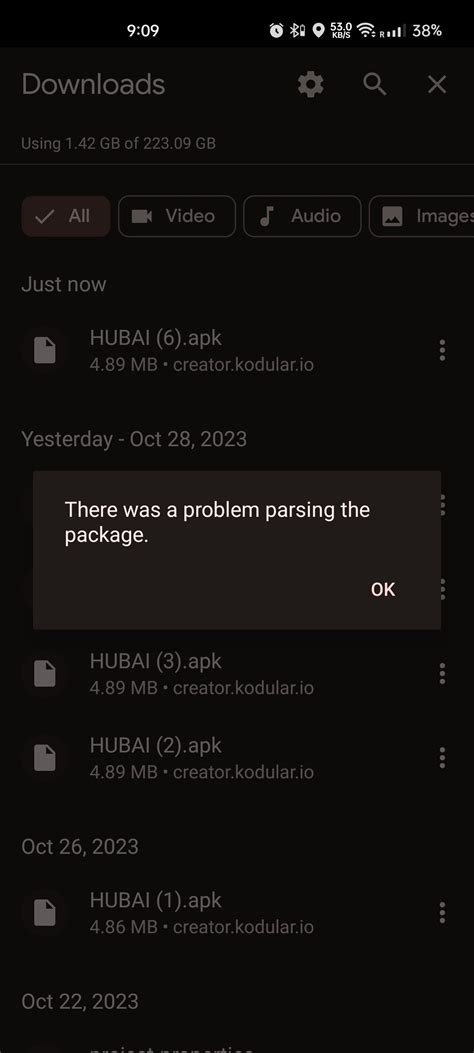 problem installing app there was a problem parsing the package