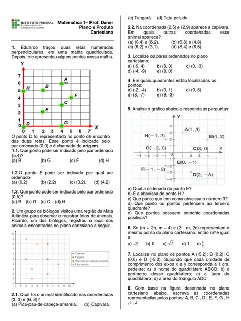 Plano E Produto Cartesiano Exercícios Pdf Sistema De Coordenada