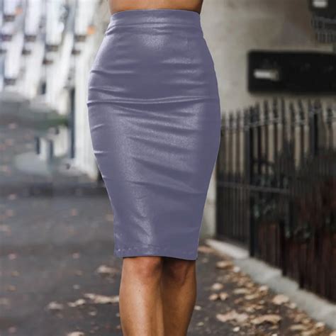 Women Pencil High Waist Skirts Pu Leather Bodycor Skirt Tight Office