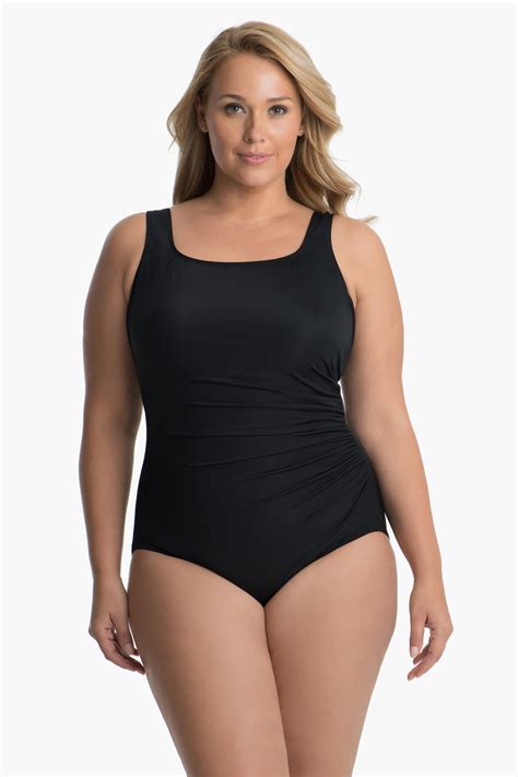 Miraclesuit Plus Size Black Sideswipe One Piece Bathing Suit