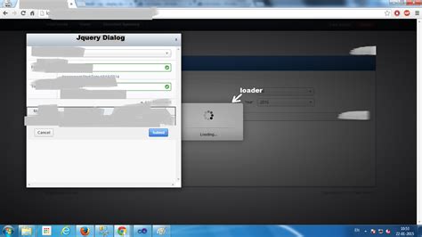 javascript show loader div on jquery dialog instead of