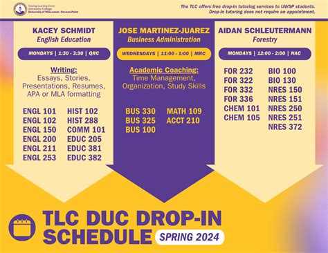 Drop In Tutoring Schedules Tutoring Learning Center Tlc Uwsp