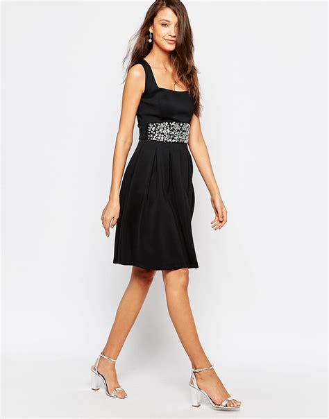 Lyst Asos Tall Debutante Embellished Trim Full Midi Dress In Black