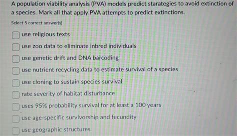 Solved A Population Viability Analysis Pva ﻿models Predict
