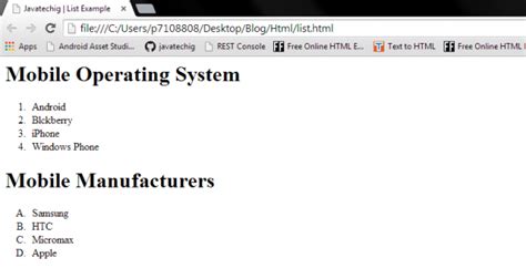 unordered and ordered list example in html stacktips